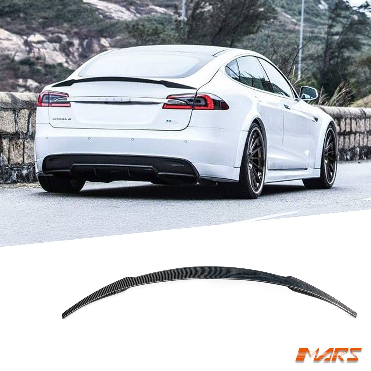 Revozport Style Carbon Fibre Rear trunk boot lip Spoiler Wing for Tesl